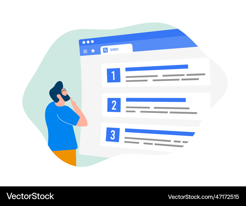 Seo rankings concept man analyzing top search Vector Image