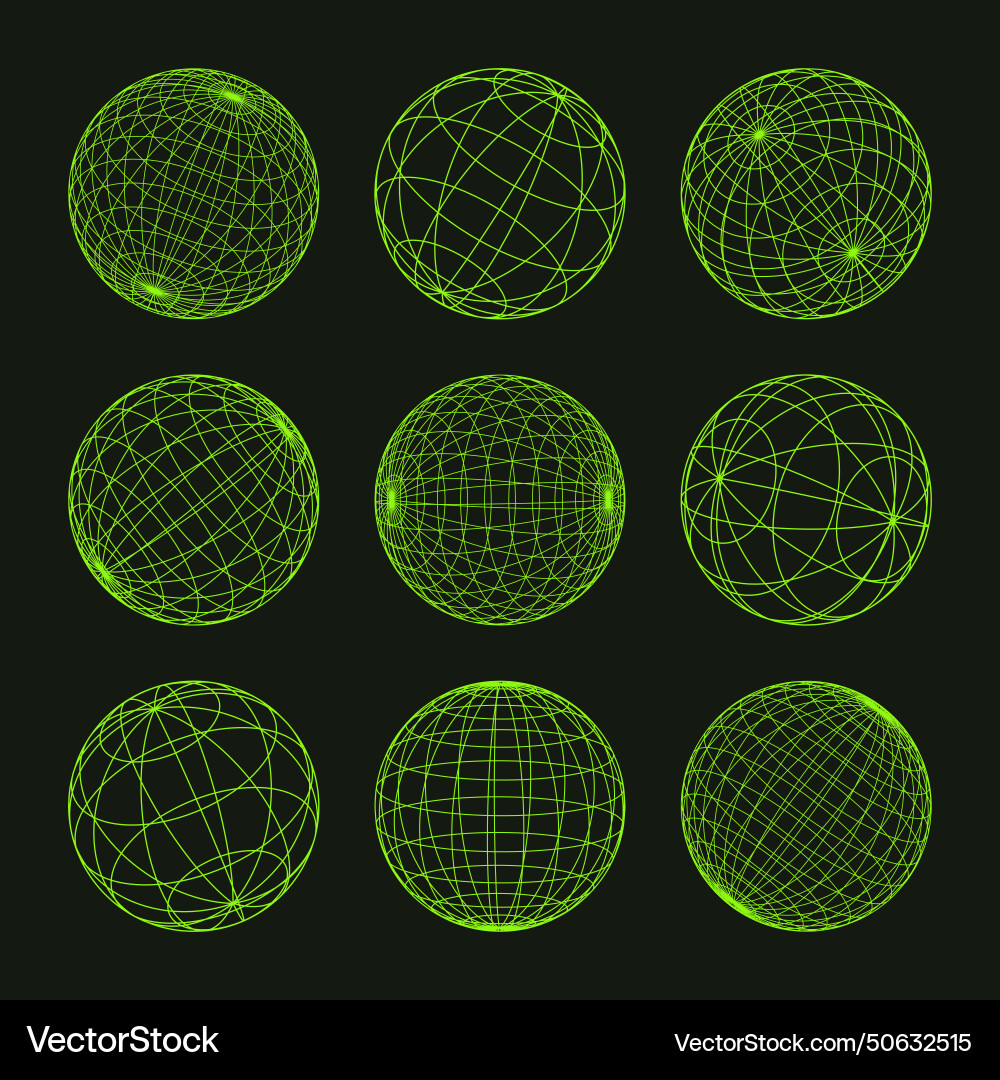 Wireframe shapes lined sphere perspective mesh Vector Image