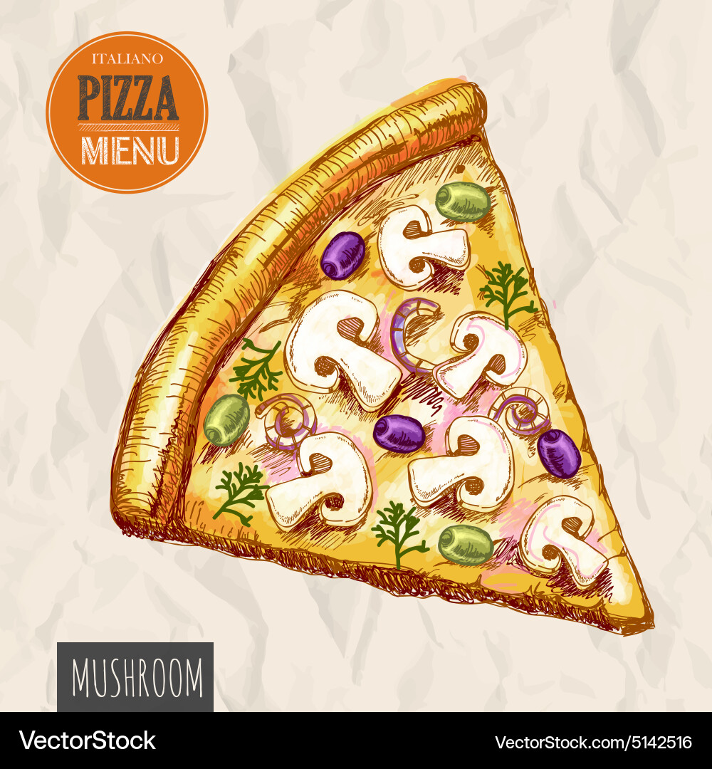 A slice of mushroom pizza Royalty Free Vector Image