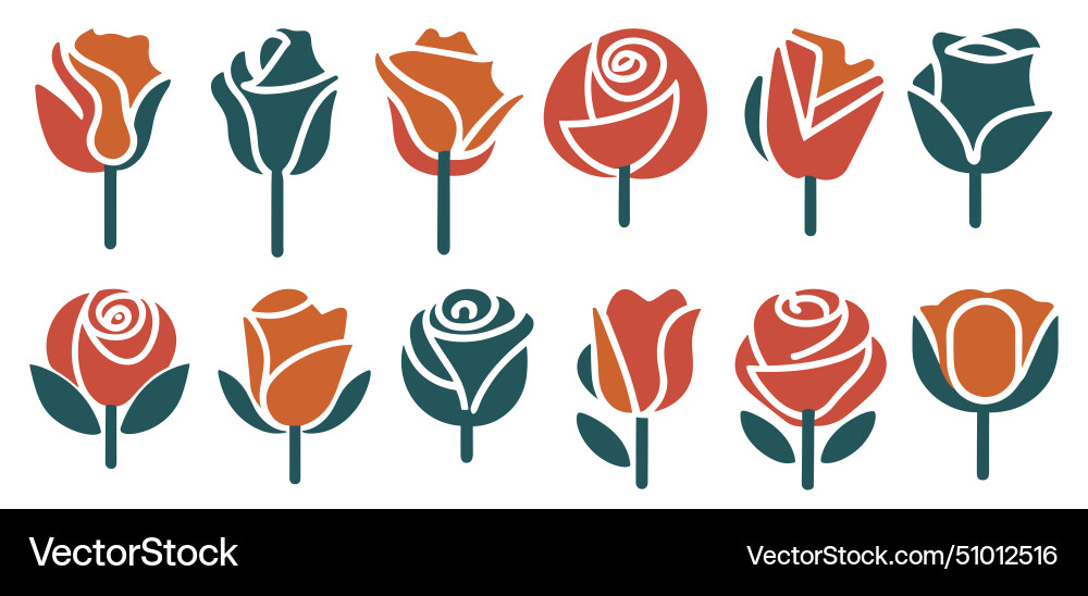 Abstract rose flowers icon logo set Royalty Free Vector