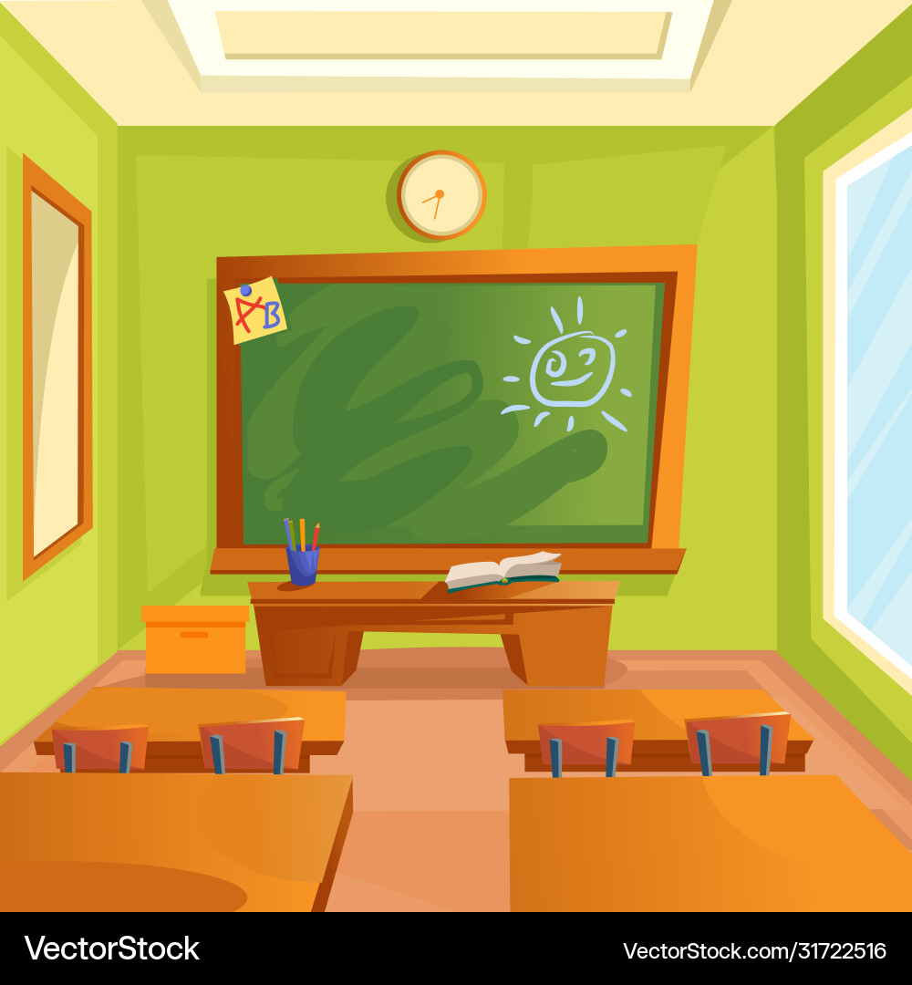 Cartoon color school classroom interior inside Vector Image