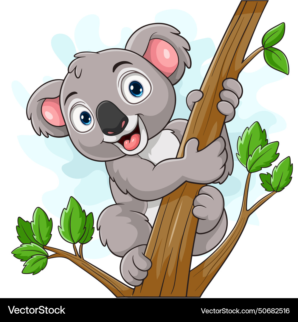 Cartoon koala on a tree branch Royalty Free Vector Image