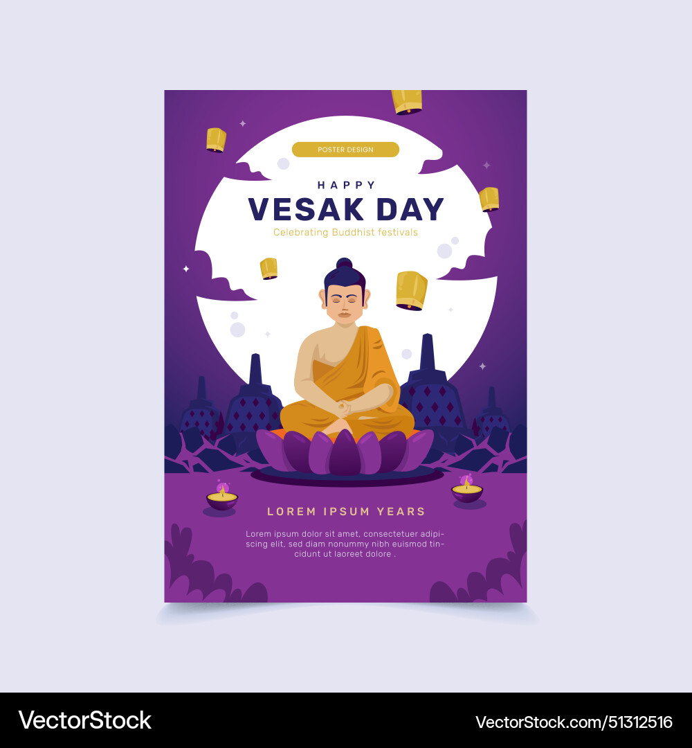 Happy vesak day on vertical poster template Vector Image