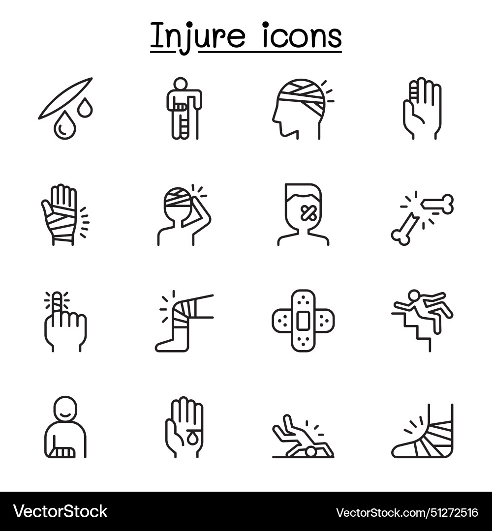 Injure hurt harm accident icon set in thin line Vector Image