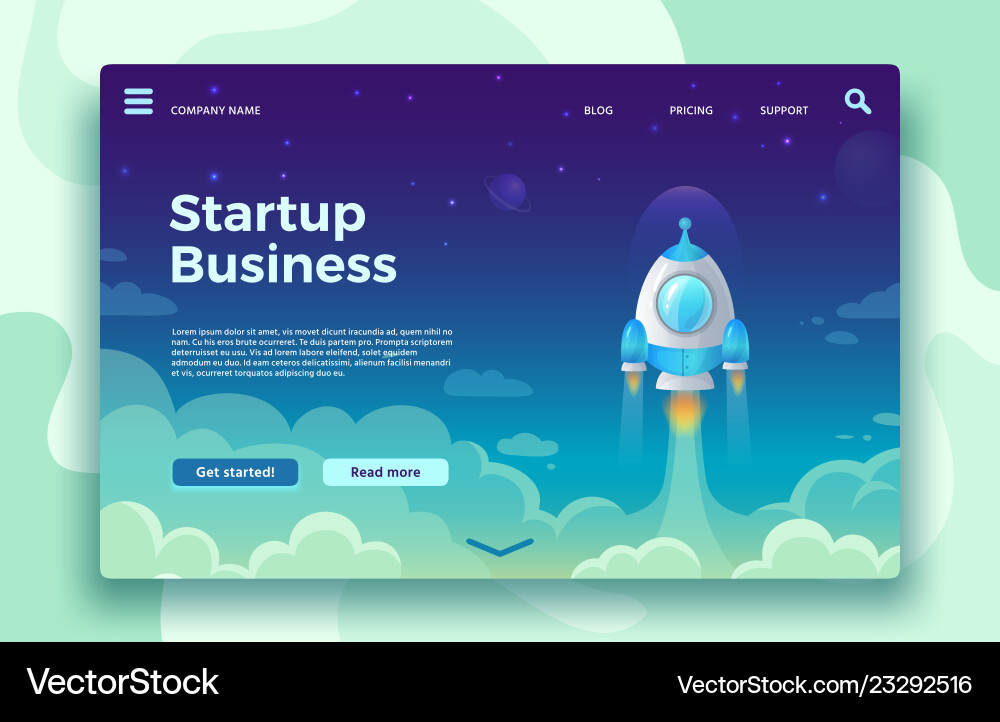 Startup launch landing page rocket easy Royalty Free Vector