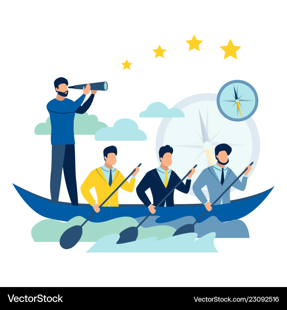 Team work on boat Royalty Free Vector Image - VectorStock