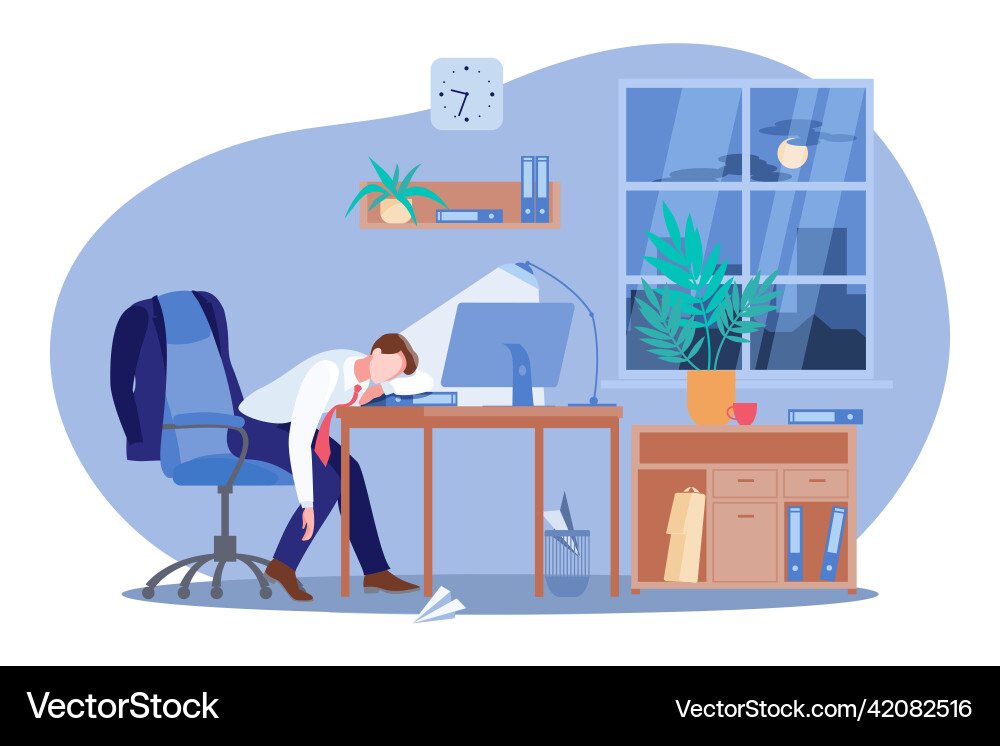 Tired man sleeping at the desk in office Vector Image