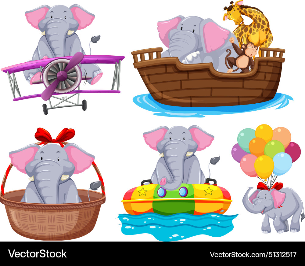 Elephants enjoying different fun and playful Vector Image