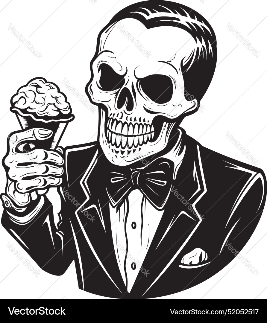 Frozen frights soft ice cream with skeleton icon Vector Image