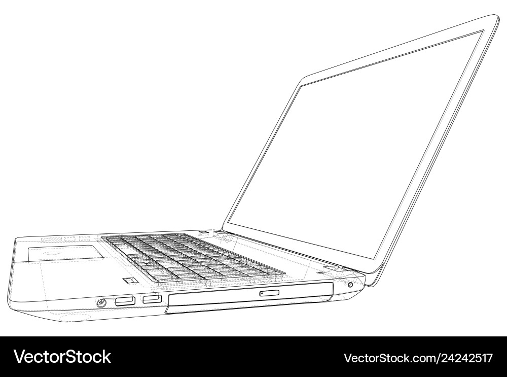 Laptop sketch created of 3d wire-frame Royalty Free Vector