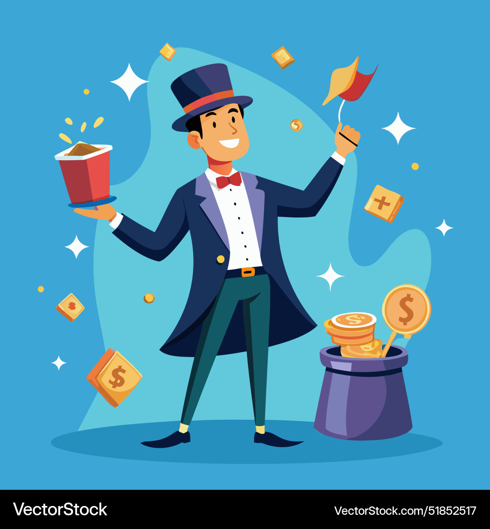 Magician conjuring money Royalty Free Vector Image