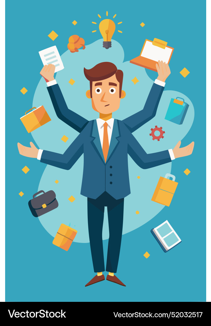Multitasking businessman productivity concept Vector Image
