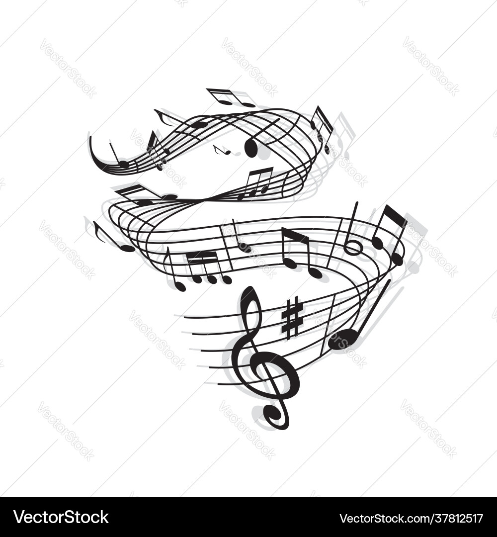 Musical wave music notes and clef on stave Vector Image