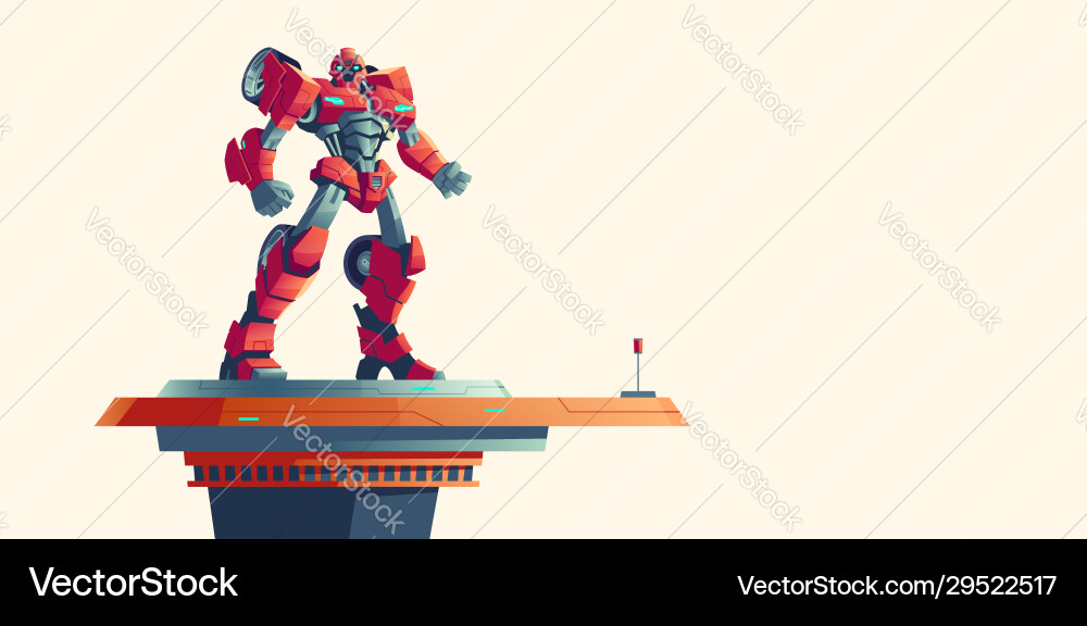 Roter Roboter Transformator Alien Invader auf Raumschiff