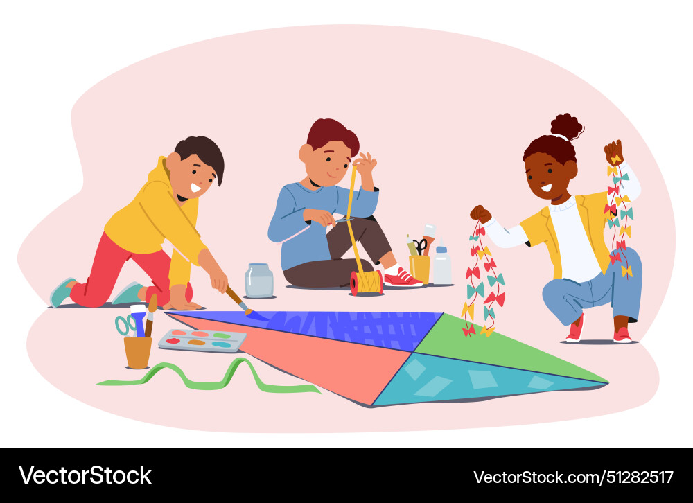 Three children engaged in creative activities one Vector Image