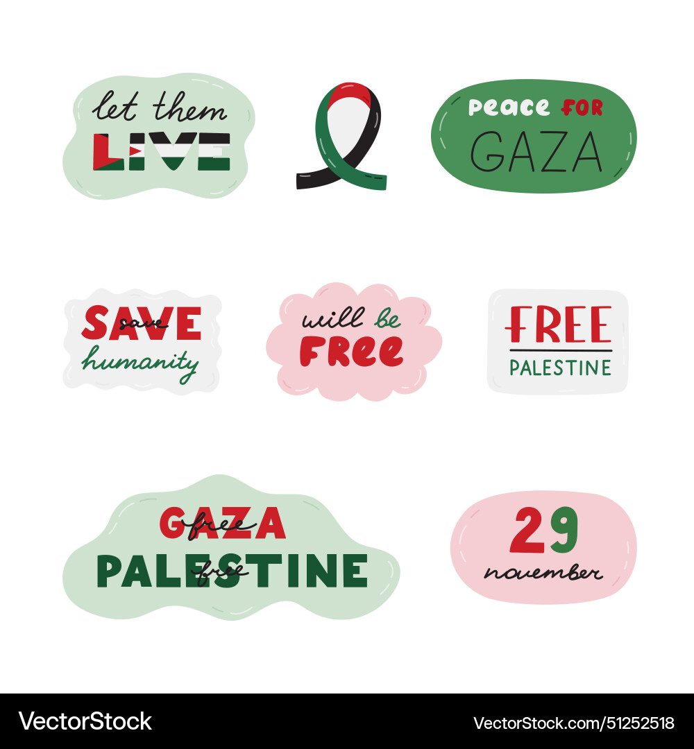 Free palestine set with handwritten lettering Vector Image