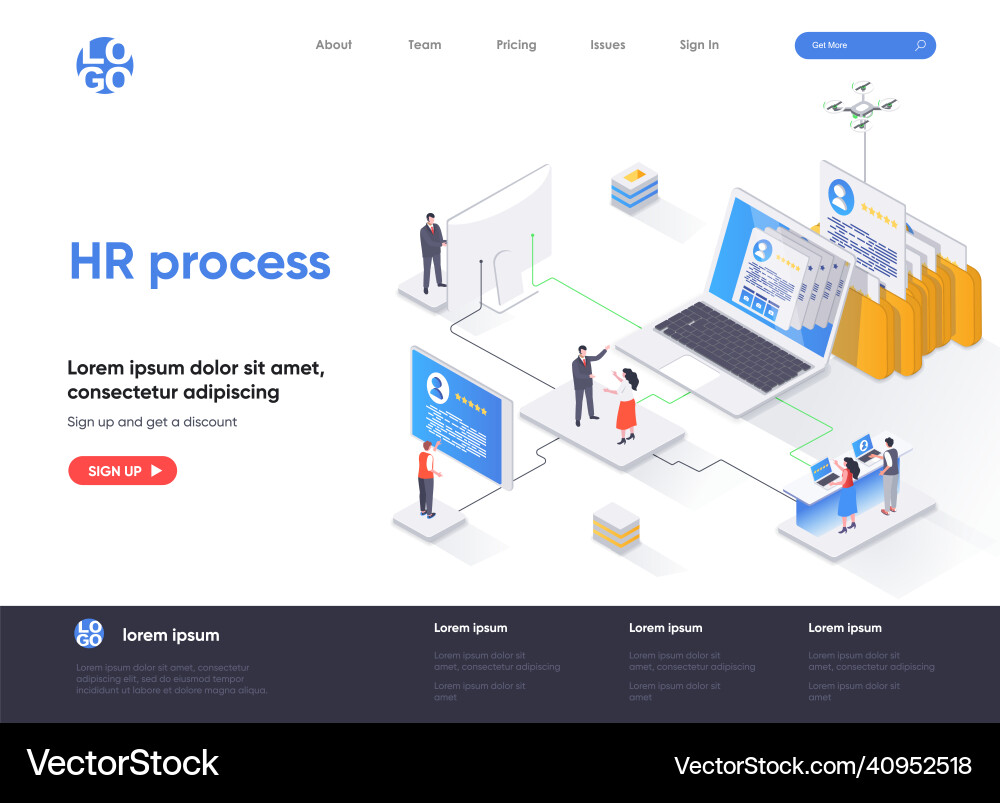 Hr process isometric landing page Royalty Free Vector Image