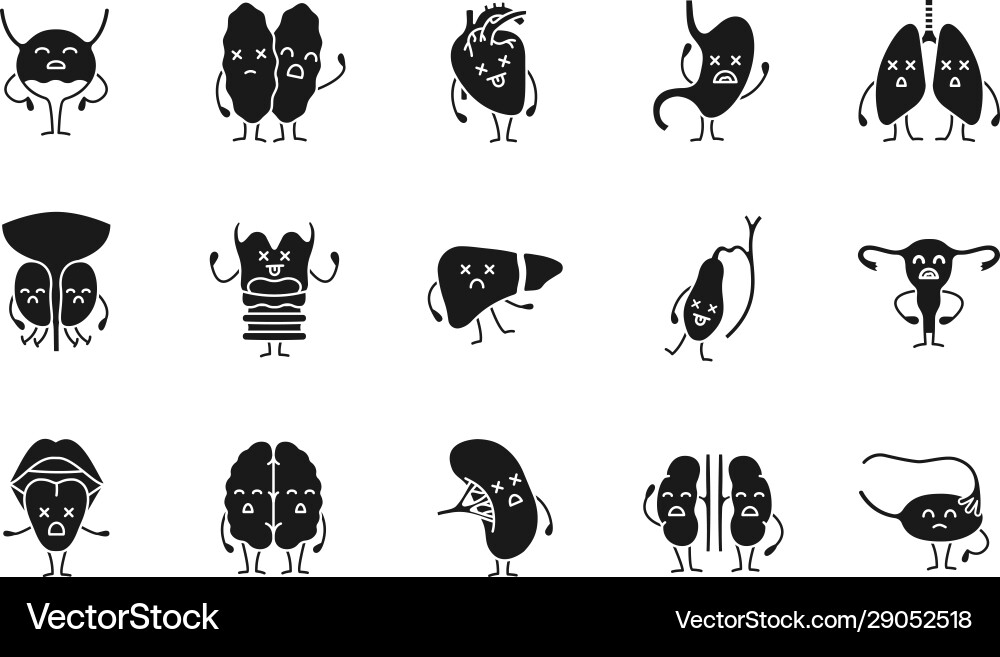 Traurige menschliche innere Organe Zeichen Glyph-Symbole