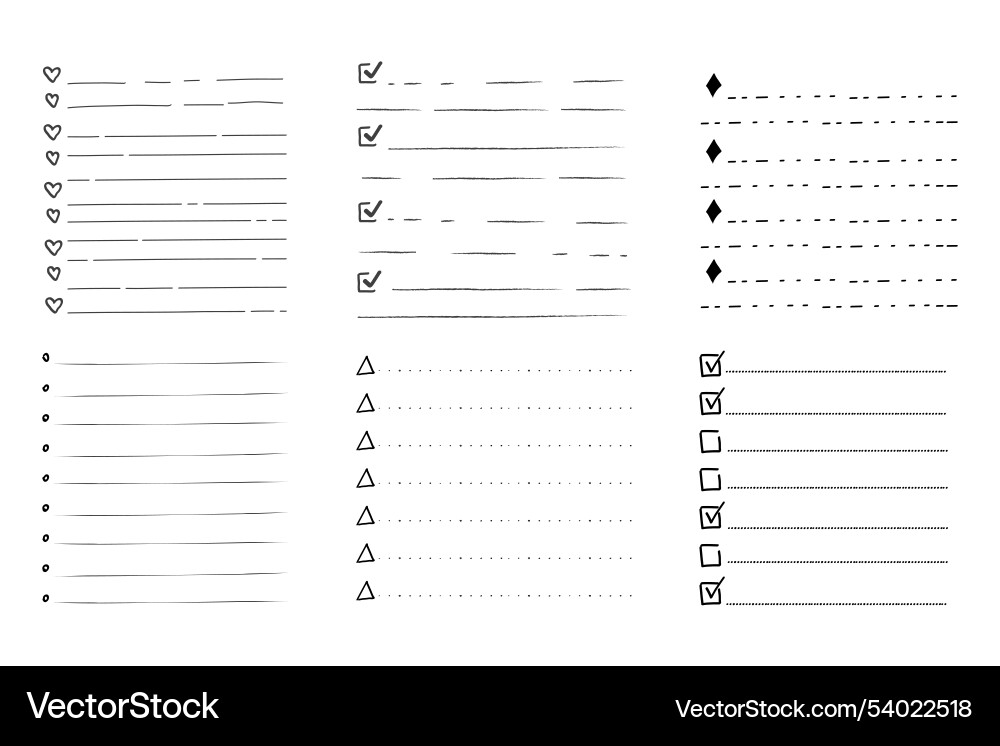 Set zu tun Liste Seite doodle leer Erinnerung Vektorbild