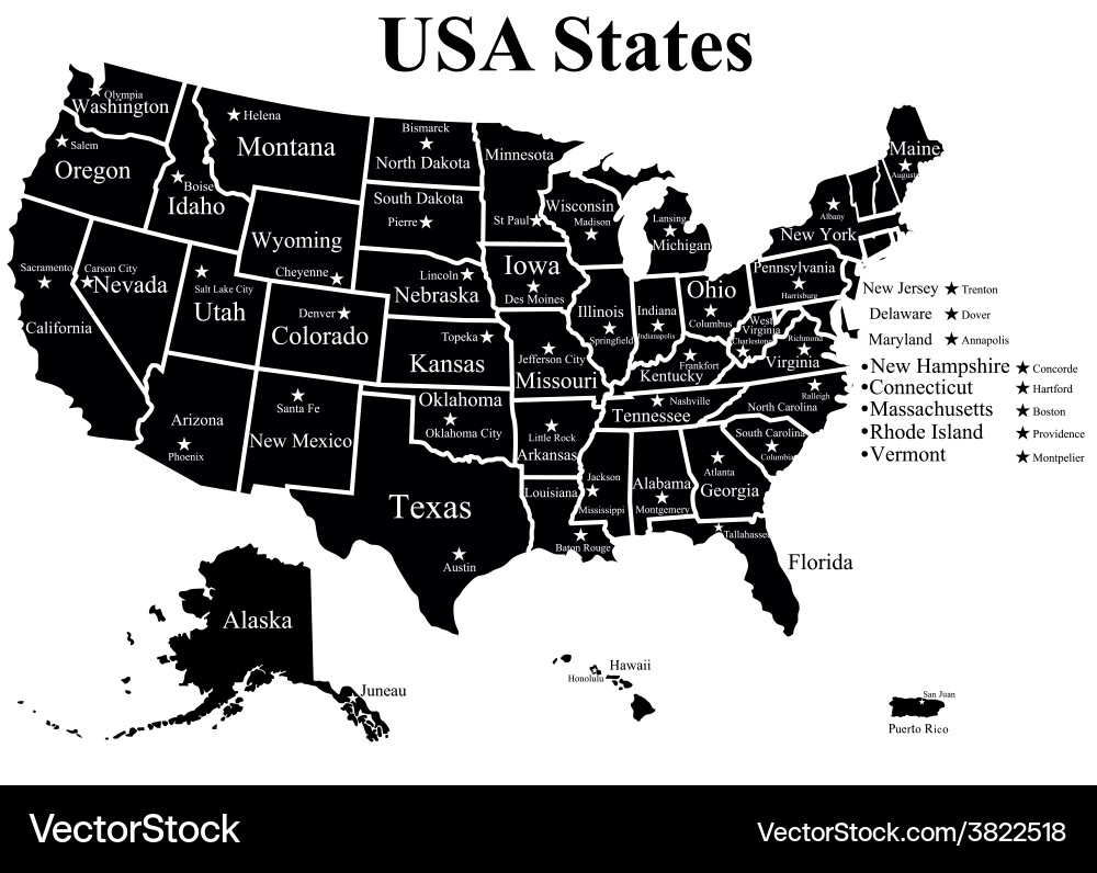 United States Map with State Names Royalty Free Vector Image