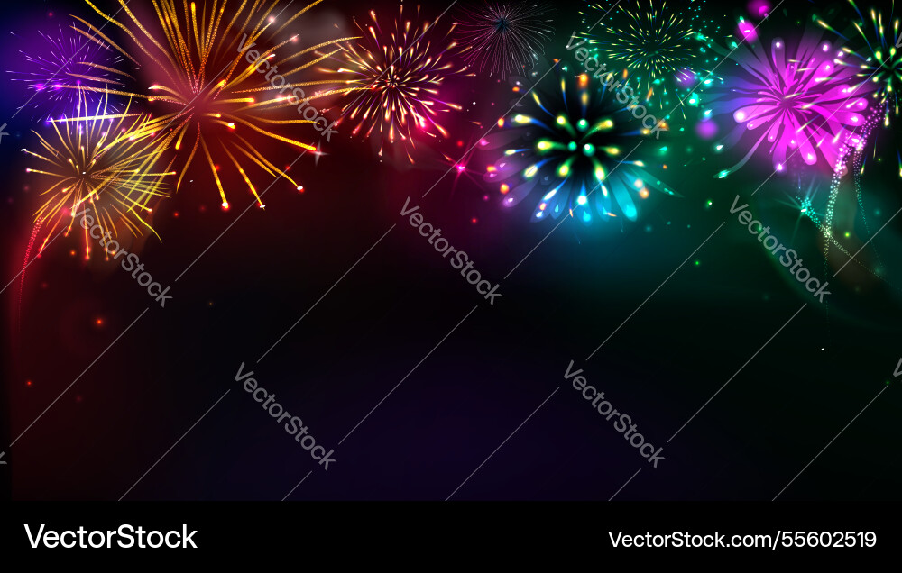 Bright firework explosions banner Royalty Free Vector Image