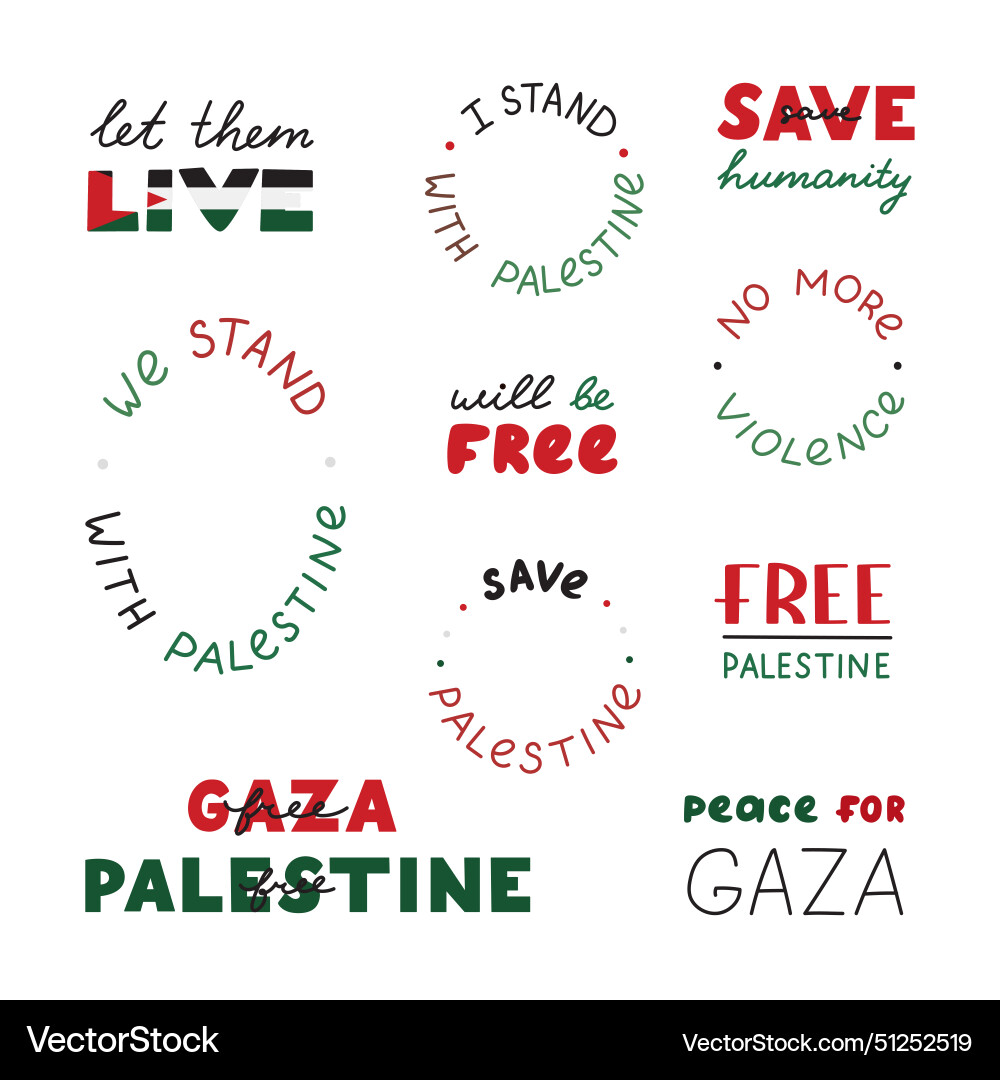 We stand with palestine set handwritten Royalty Free Vector
