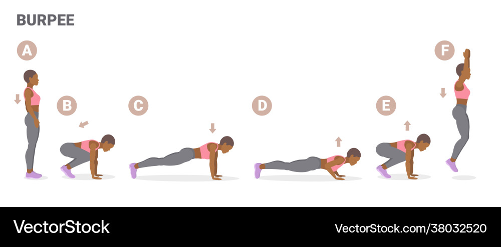 African american girl doing workout burpee Vector Image