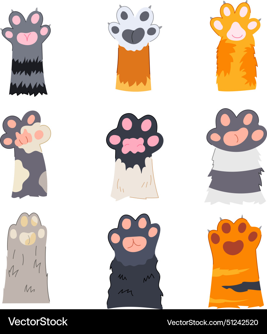 Cat paw set cartoon Royalty Free Vector Image - VectorStock