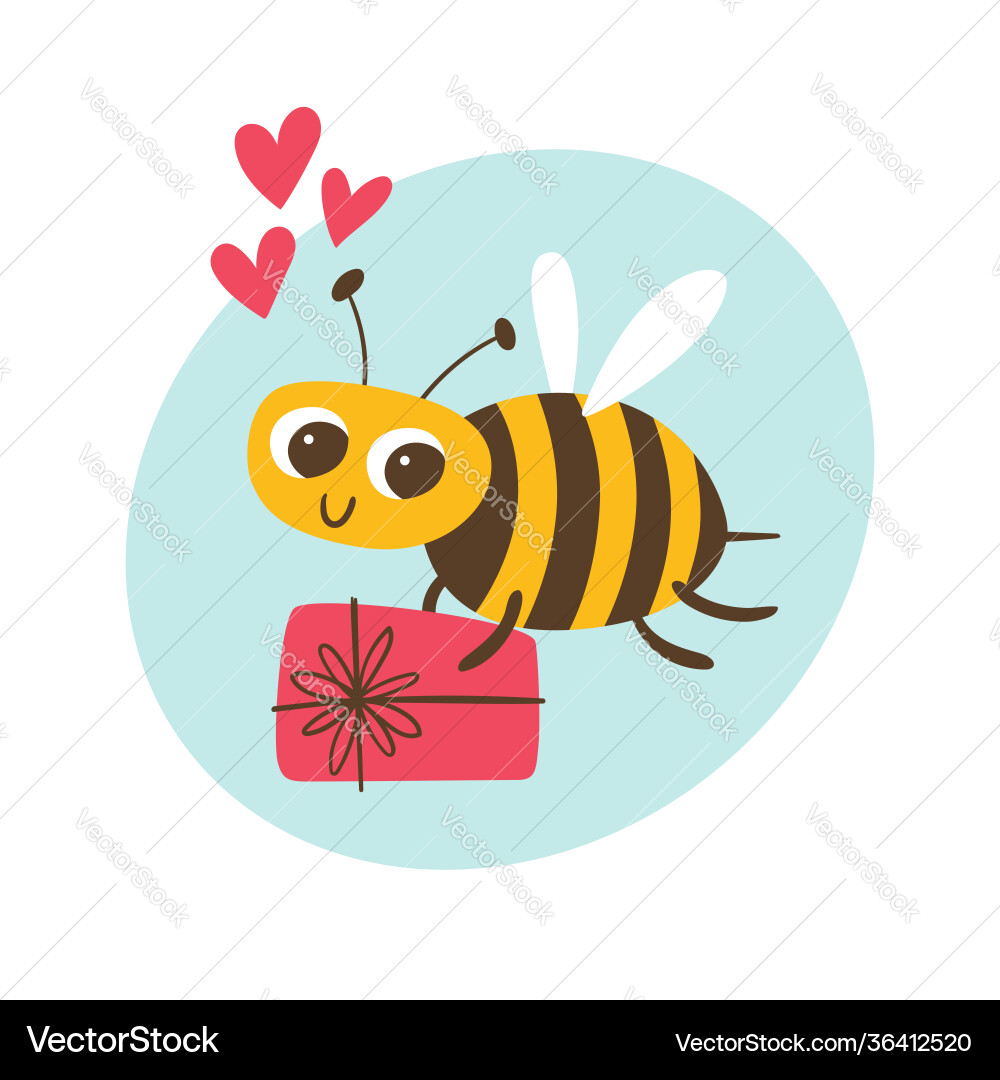 Cute bee holding a gift Royalty Free Vector Image