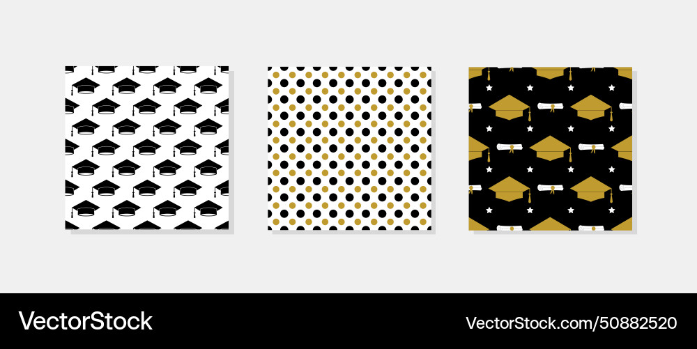 Graduation cap seamless pattern set of 3 rad Vector Image