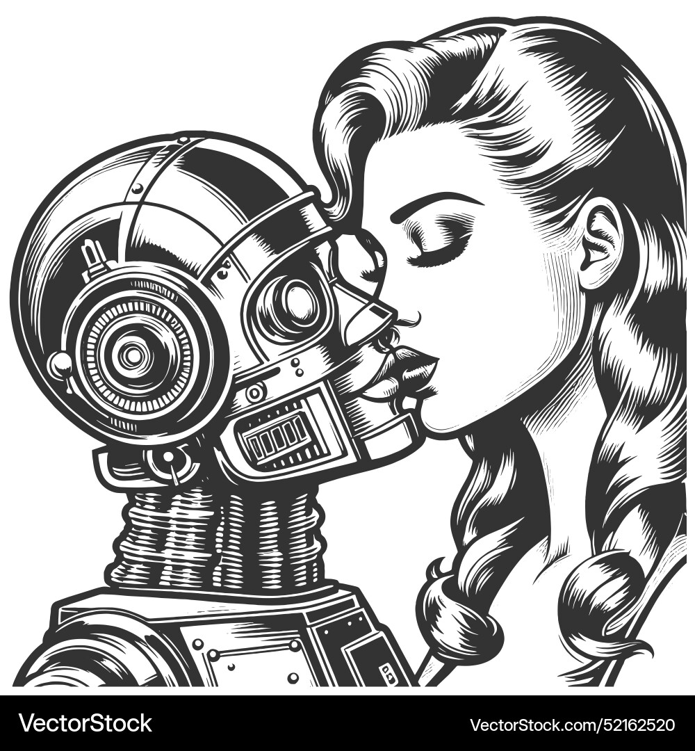 Human and robot romantic kiss Royalty Free Vector Image