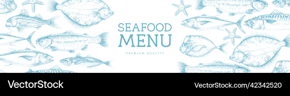 Seafood menu design with different kinds of fish Vector Image