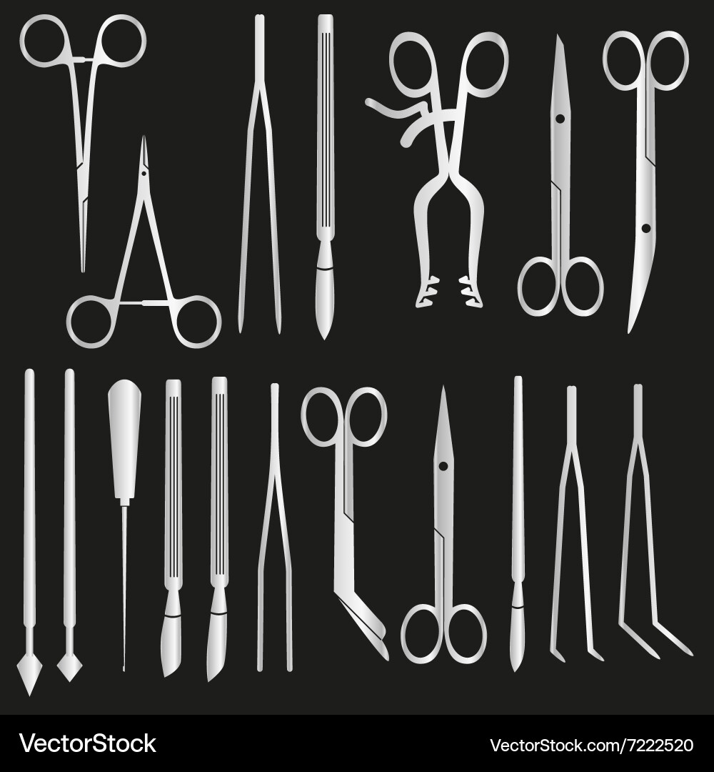Silver surgical istruments and tools for surgery Vector Image