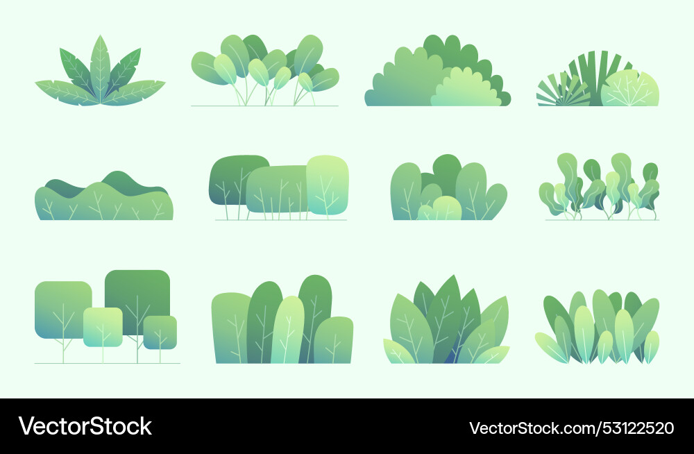 Simple bush tree green gradient plant silhouette Vector Image