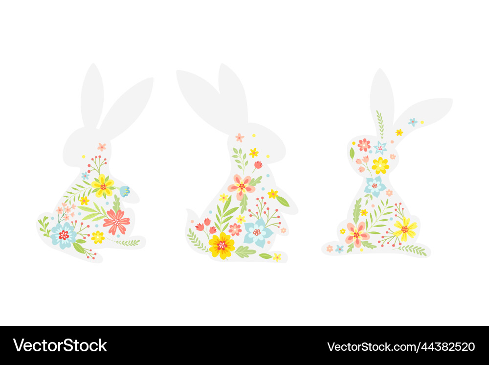 White easter rabbit with flowers and floral Vector Image