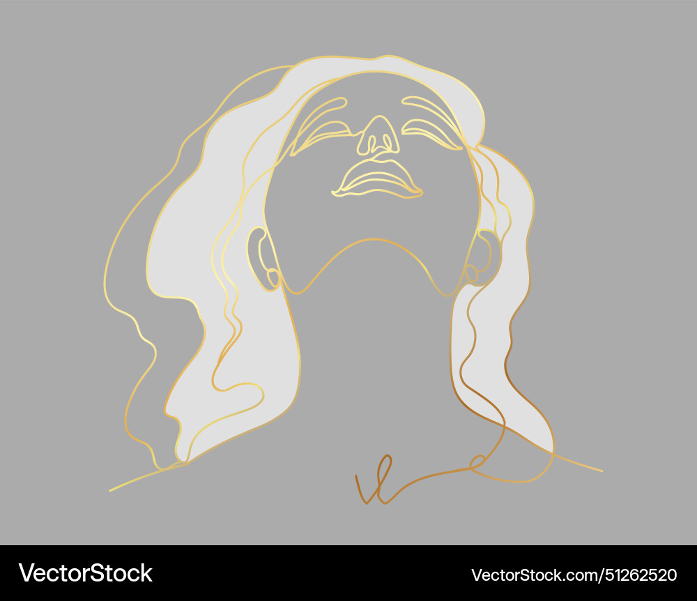 Woman face continuous golden line drawing Vector Image