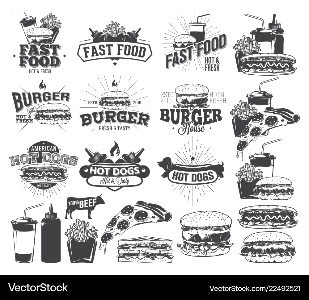 Fast Food Label & Logo Elements Royalty Free Vector