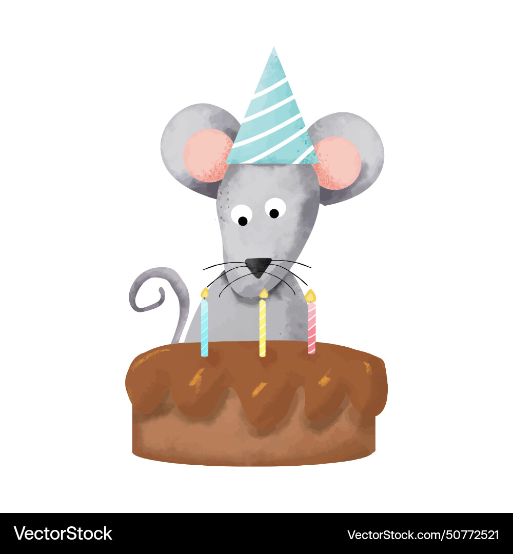 Mouse with birthday cake cartoon Royalty Free Vector Image