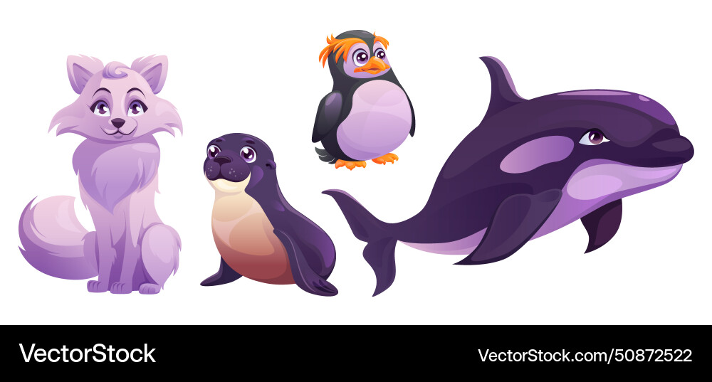 Arctic animals set isolated on white background Vector Image