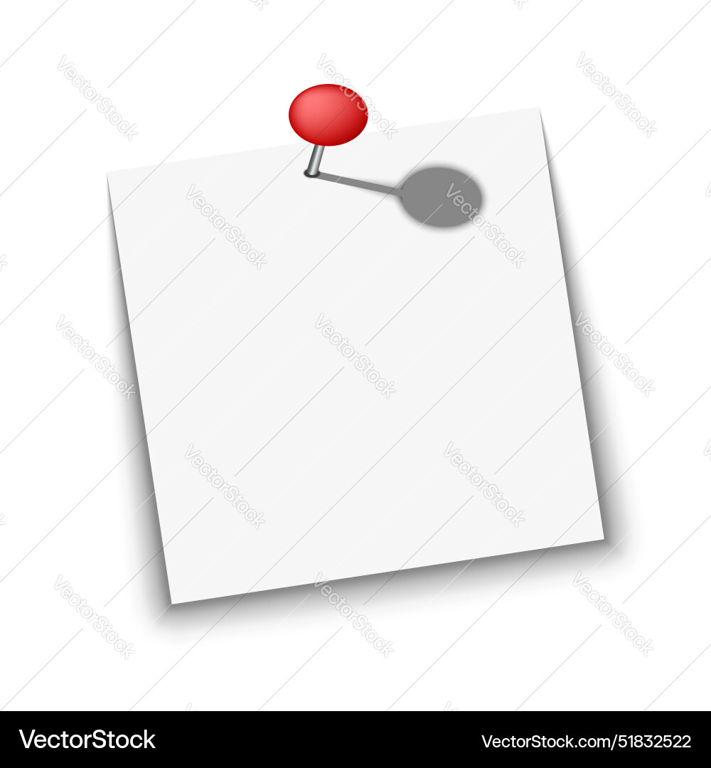 Blank white note paper mockup pinned with a Vector Image