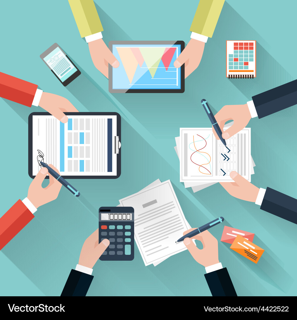 Businessmen hands with different office activities