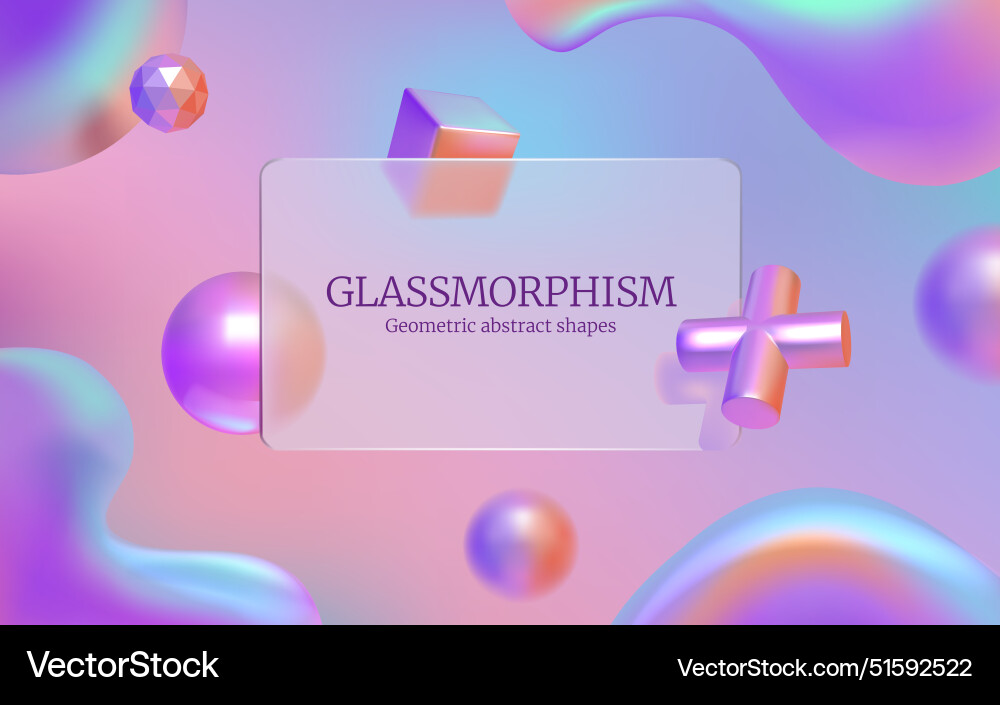 Glass morphism background 3d abstract shapes Vector Image