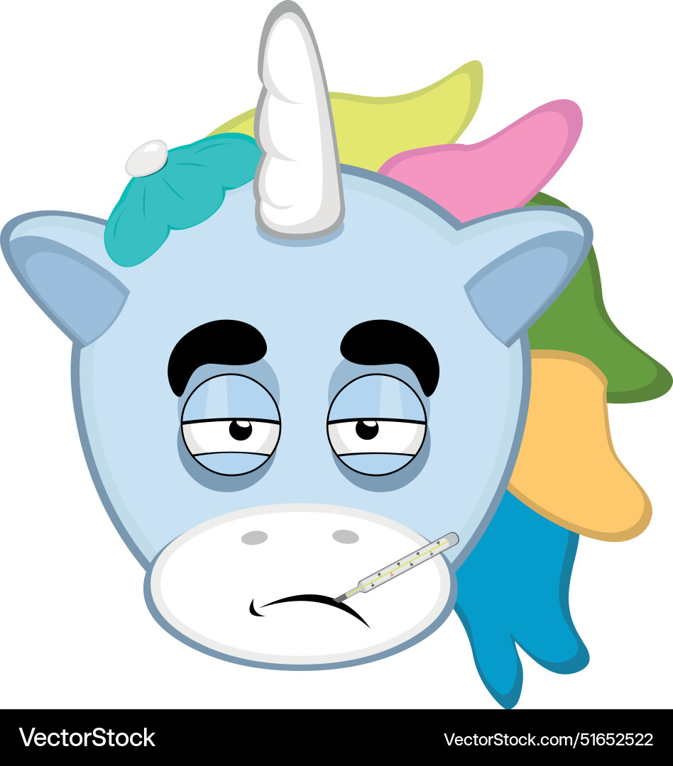Head unicorn sick thermometer Royalty Free Vector Image