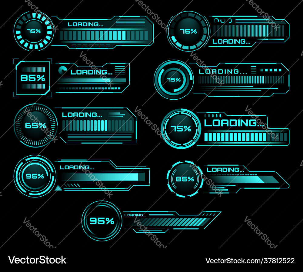 Hud loading progress bars sci fi interface Vector Image