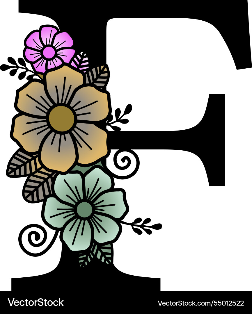 Luxurious floral alphabet f Royalty Free Vector Image