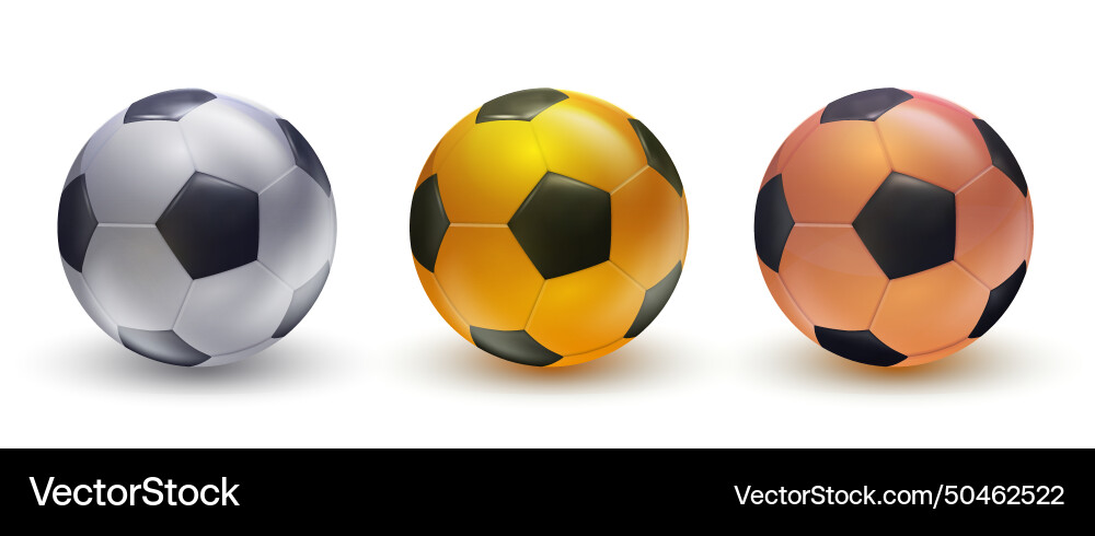 Soccer balls set on white background golden Vector Image
