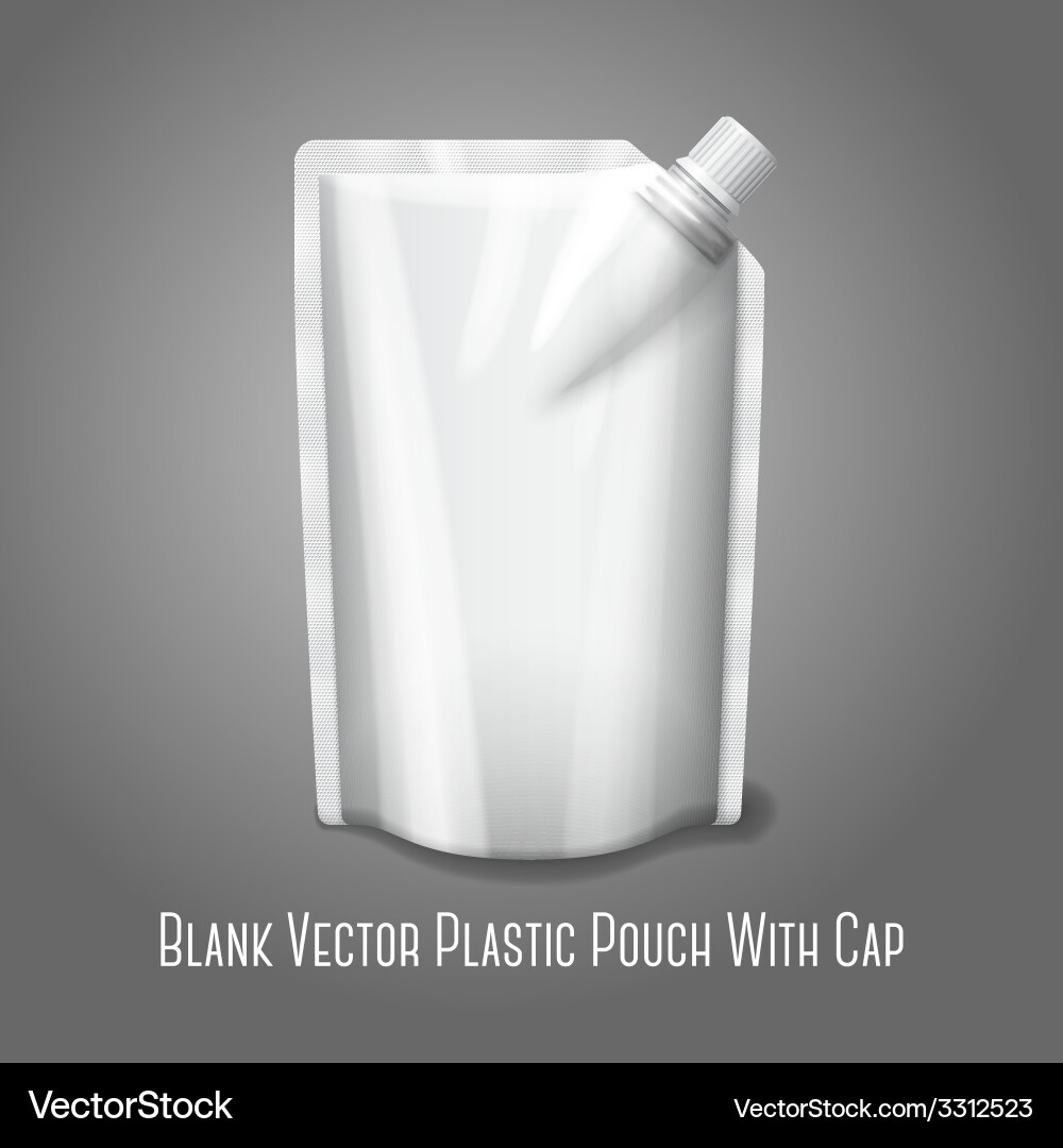 Blank white realistic plastic pouch with cap Vector Image