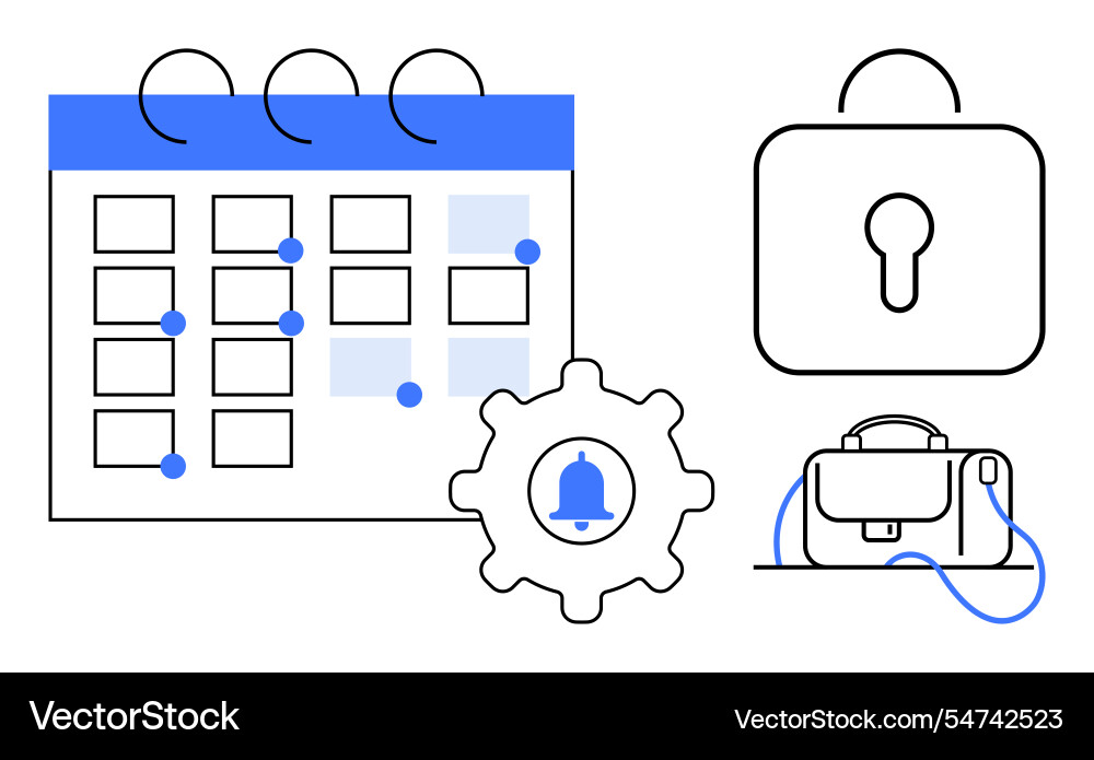 Calendar with notification gear lock Royalty Free Vector