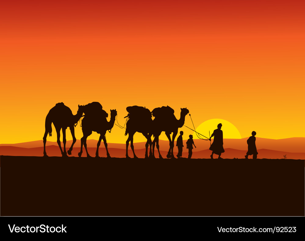 Desert camel caravan Royalty Free Vector Image