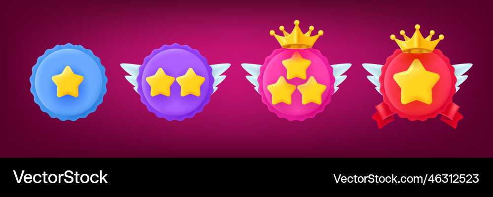 Different rank emblems with stars game Royalty Free Vector